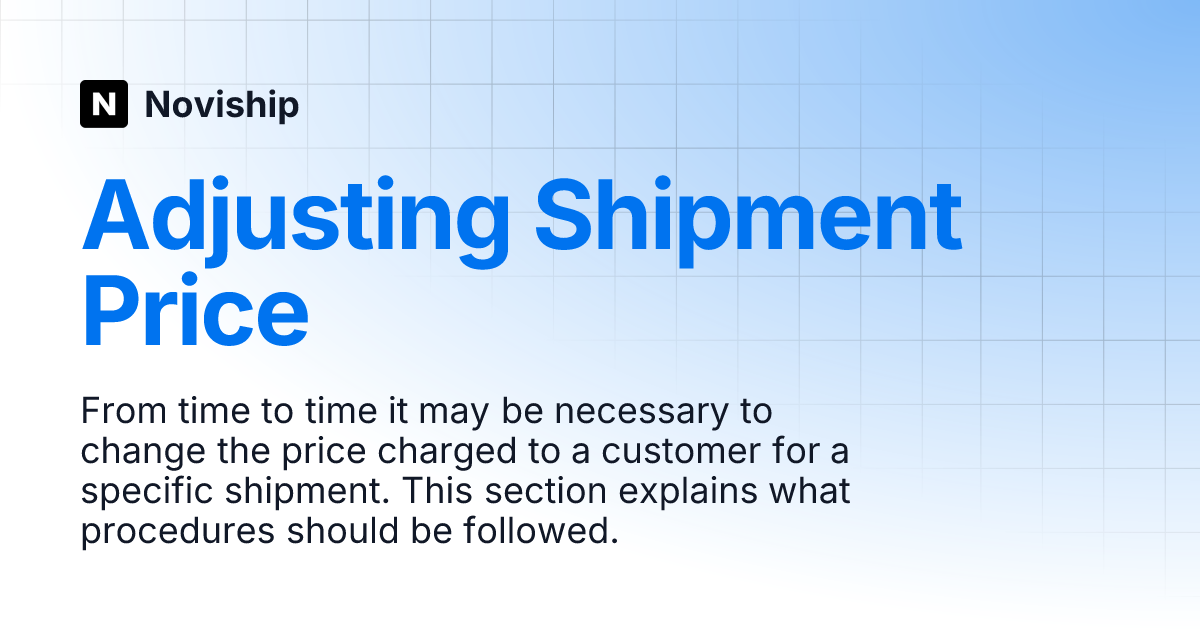 Adjusting Shipment Price | Noviship
